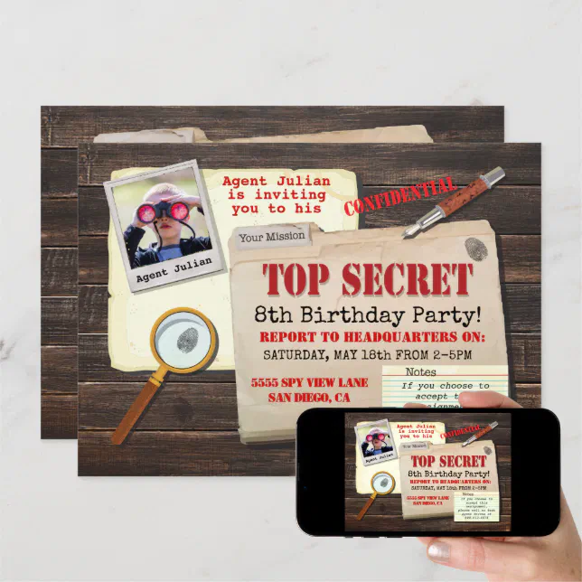 Invitación Partido de Cumpleaños del Espía, agente secreto de | Zazzle.es