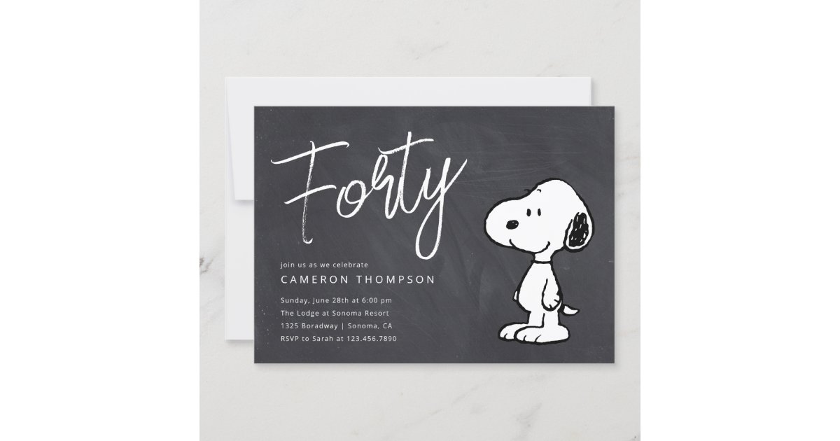 Invitación Peanuts Snoopy - 40º cumpleaños de Chalkboard | Zazzle.es