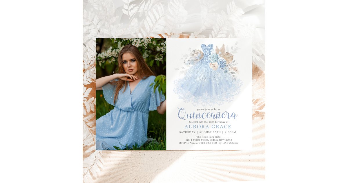 Invitación Plata azul suave Quinceañera Princesa Dress Photo | Zazzle.es
