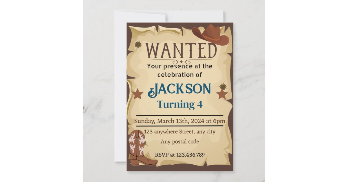 Invitación "poster buscado" en el Viejo Oeste | Zazzle.es