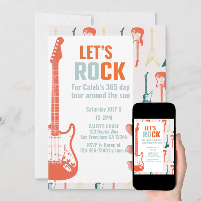 Invitación Primer cumpleaños de Guitar Rock and Roll Music Ro | Zazzle.es