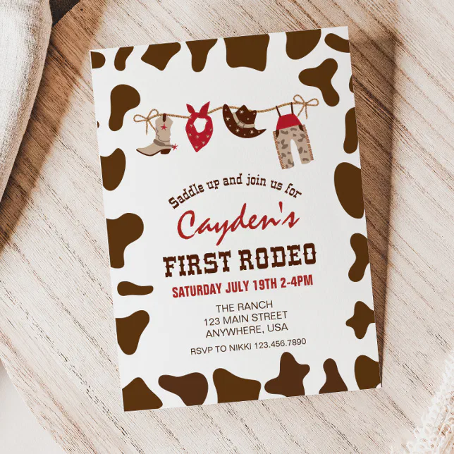 Invitación Primer Invitati de cumpleaños de Rodeo Western Cow | Zazzle.es