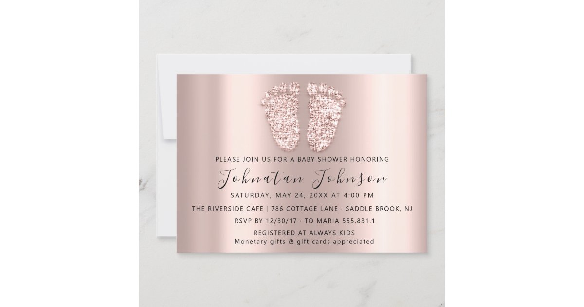 Invitación Purpurina de Baby Shower Rosa Rubor Feet Grey Boy | Zazzle.es