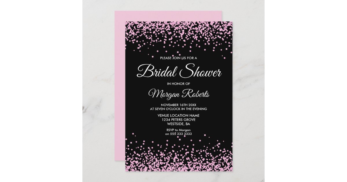 Invitación Purpurina rosa Confetti Black Bridal Shower Invite | Zazzle.es