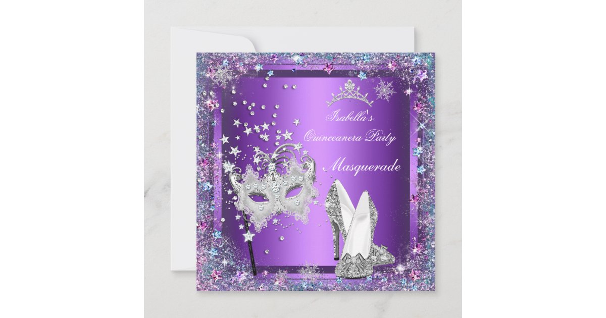 Invitación Quinceanera 15ª Fiesta Púrpura Tiara Zazzlees
