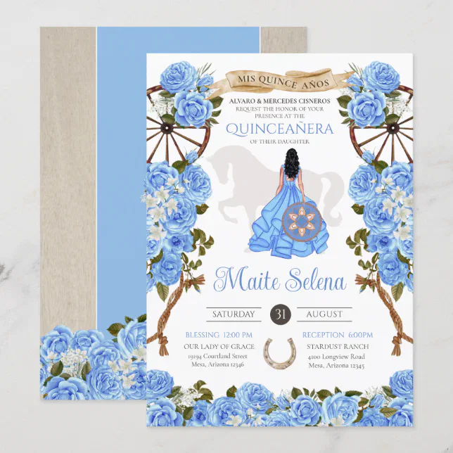 Invitación Quinceanera azul claro Rosa elegante Charra Occide | Zazzle.es