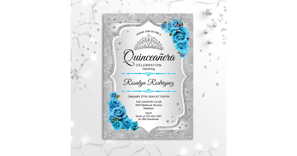 Invitación Quinceanera de color azul turquesa plat | Zazzle.es