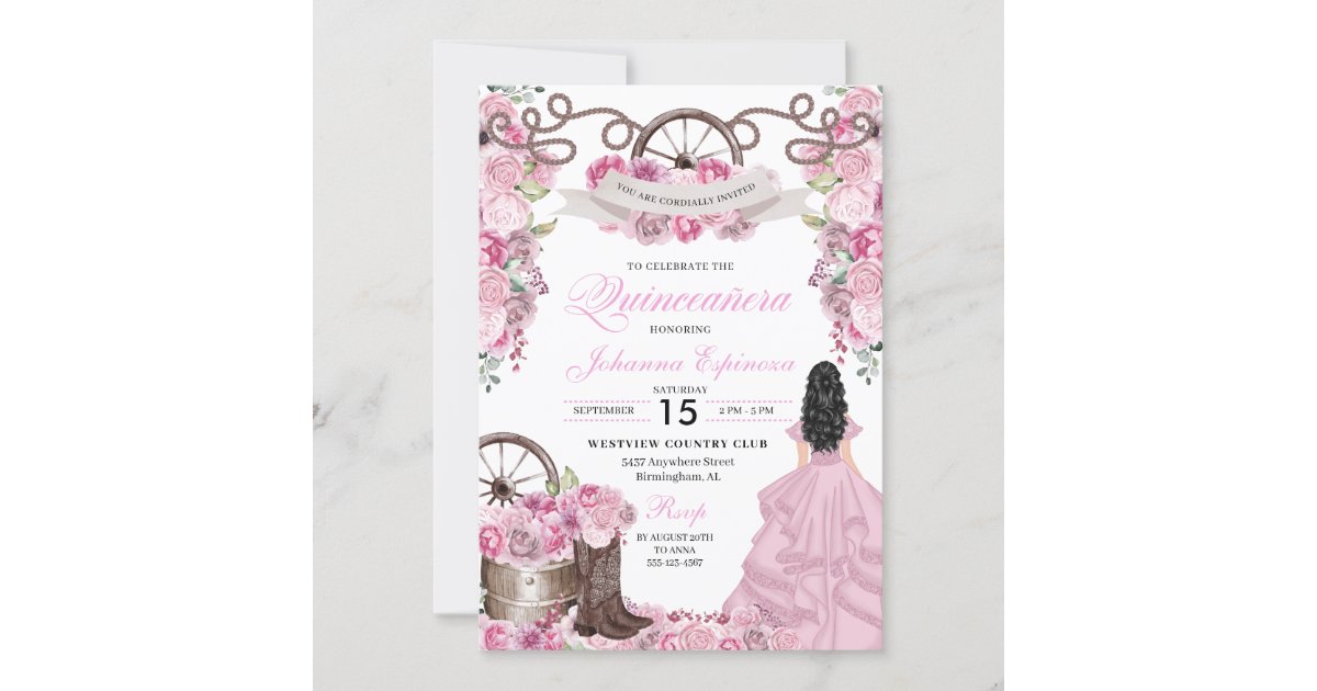Invitación Ranchero occidental rosado Rosa Quinceanera | Zazzle.es