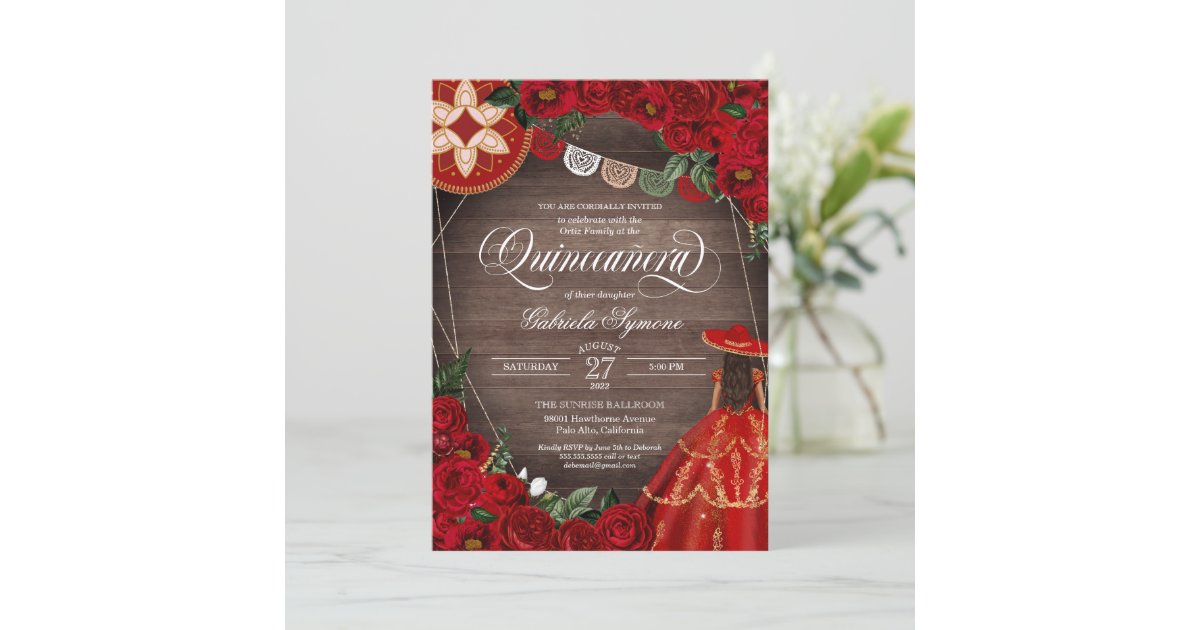 Invitación Red Rose Western Charra Mariachi Quinceañera | Zazzle.es