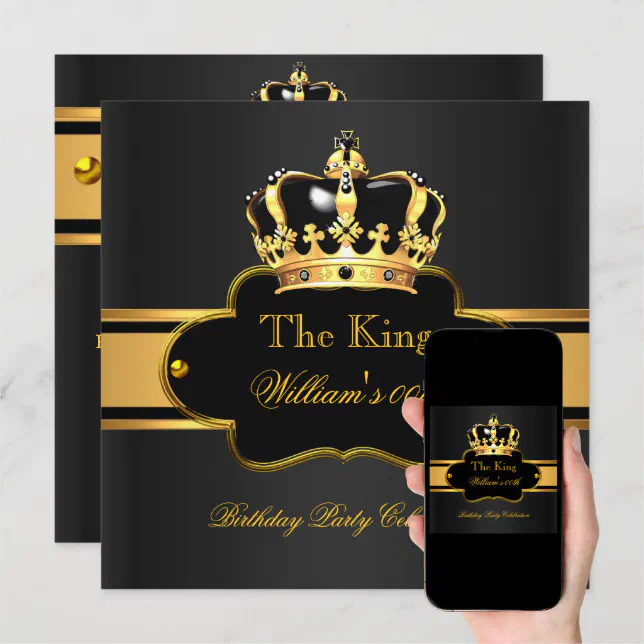 Invitación Rey Reina Real Dorado Negro Hombres o Mujeres | Zazzle.es