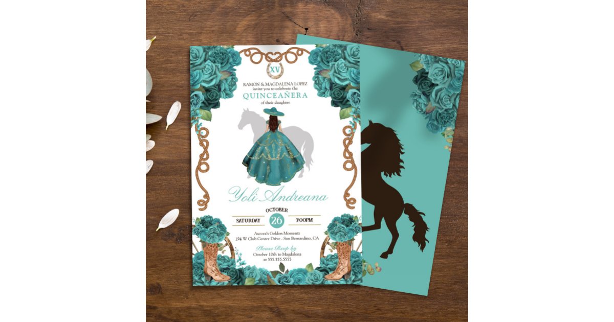 Invitación Rosa azul turquesa Charra Vestidos Quinceanera | Zazzle.es