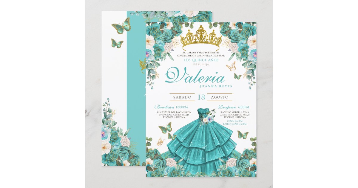 Invitación Rosa azul turquesa elegante princesa Quinceanera | Zazzle.es