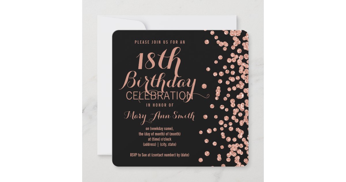 Invitación Rosa Gold Faux Purpurina Confetti Blac | Zazzle.es