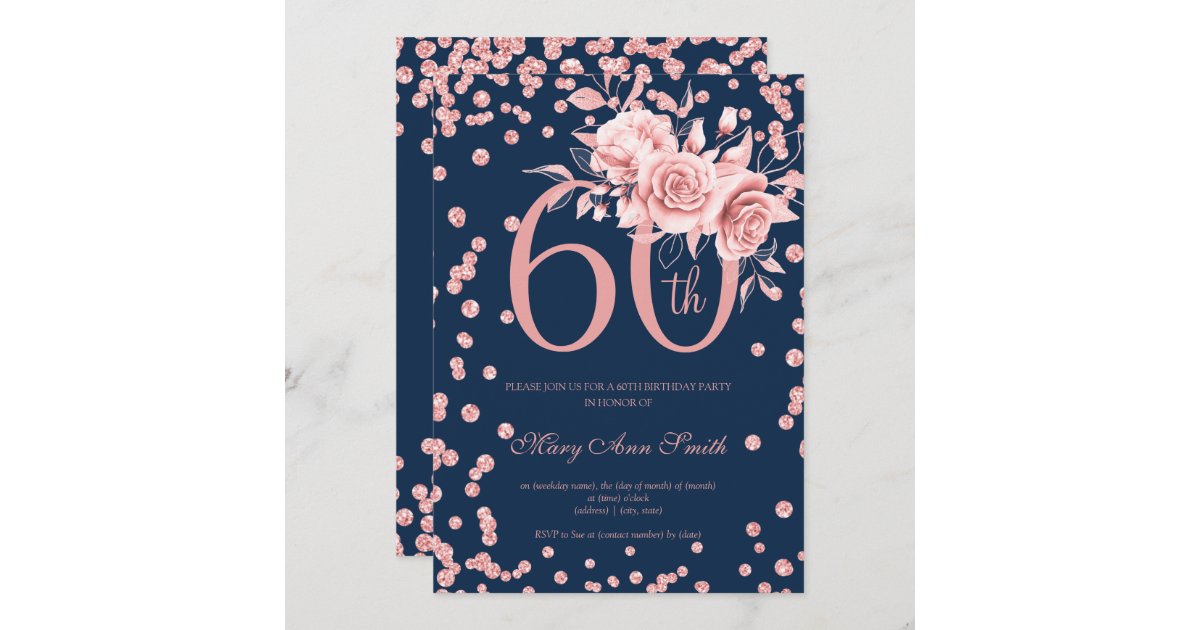 Invitación Rosa Gold Floral & Confetti 60.ª Armada de Cumplea | Zazzle.es