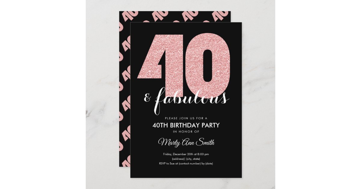 Invitación Rosa Gold Purpurina 40 y fabulosa fiesta de cumple | Zazzle.es