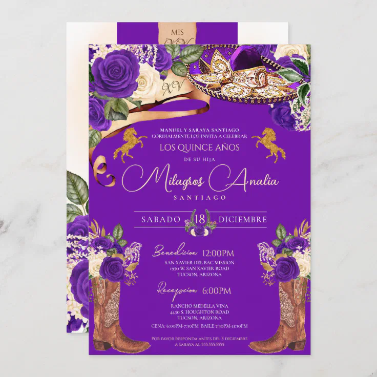 Invitación Rosa Royal Purple Mariachi Fancy Western Charra | Zazzle.es