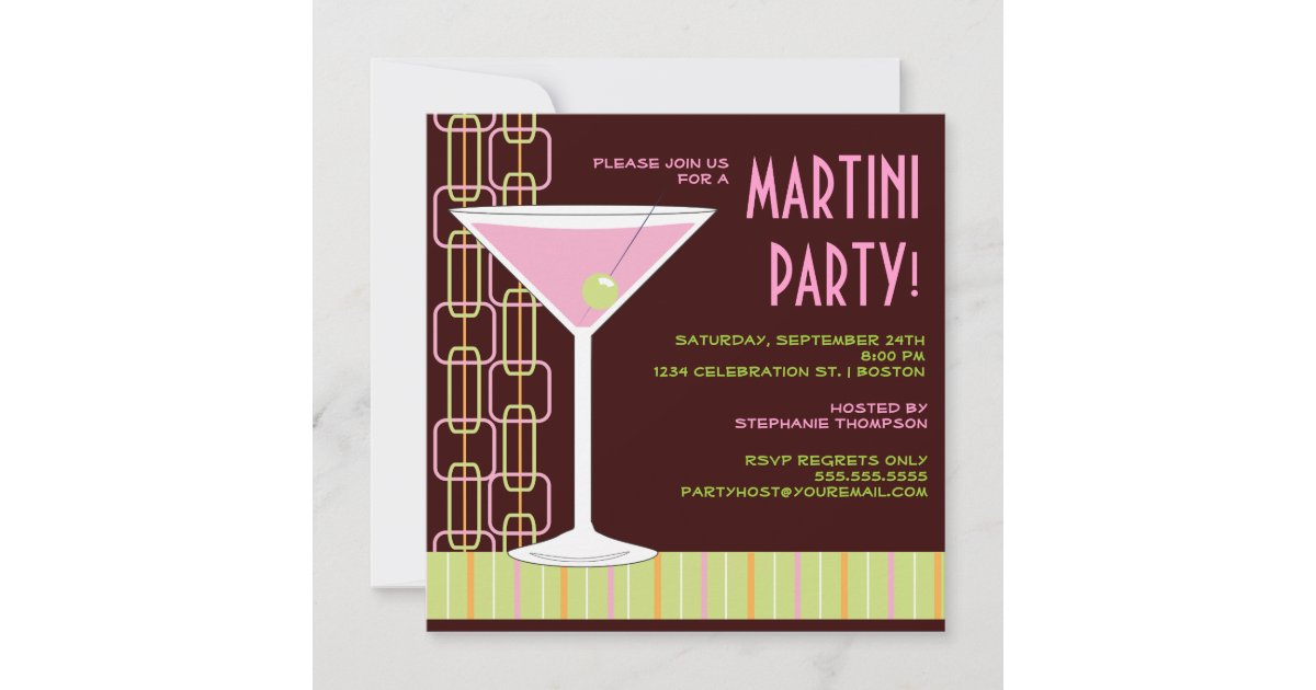 Invitación rosada retra del cóctel de Martini | Zazzle.es