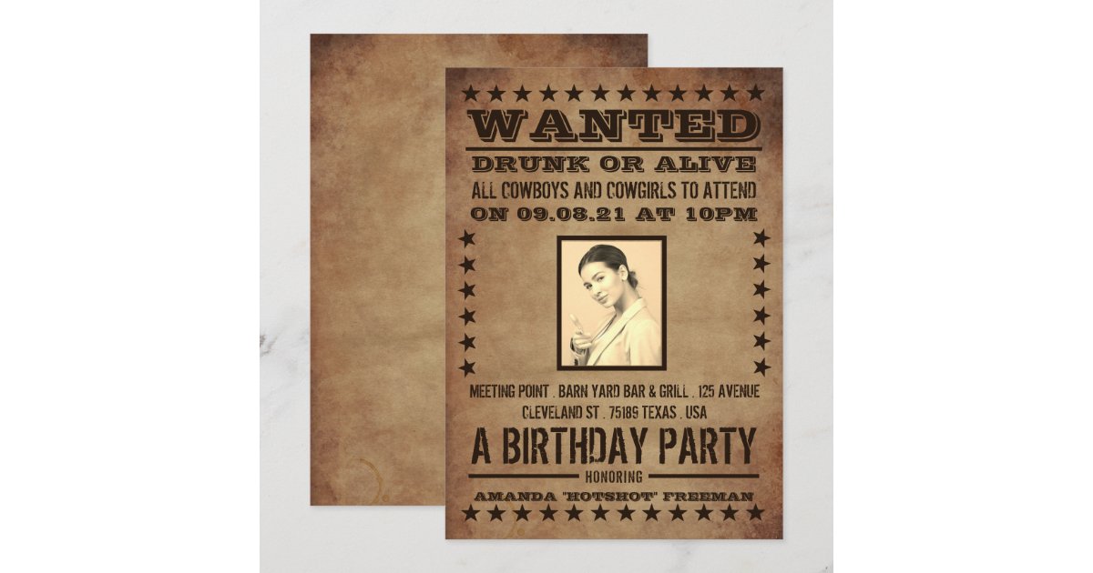 Invitación Se busca Poster, clásico cumpleaños occidental | Zazzle.es