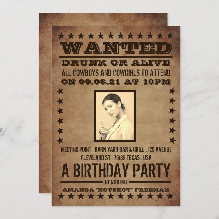 Invitación Se busca Poster, clásico cumpleaños occidental | Zazzle.es