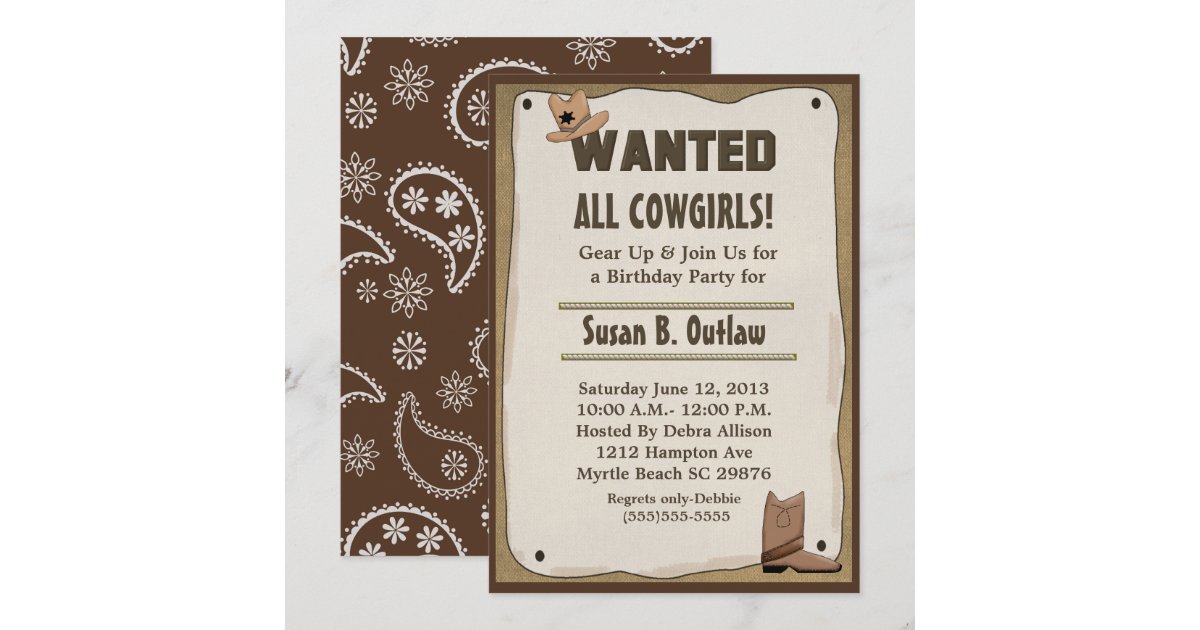 Invitación Se busca Poster Vaquera/Cowboy Cumpleaños | Zazzle.es