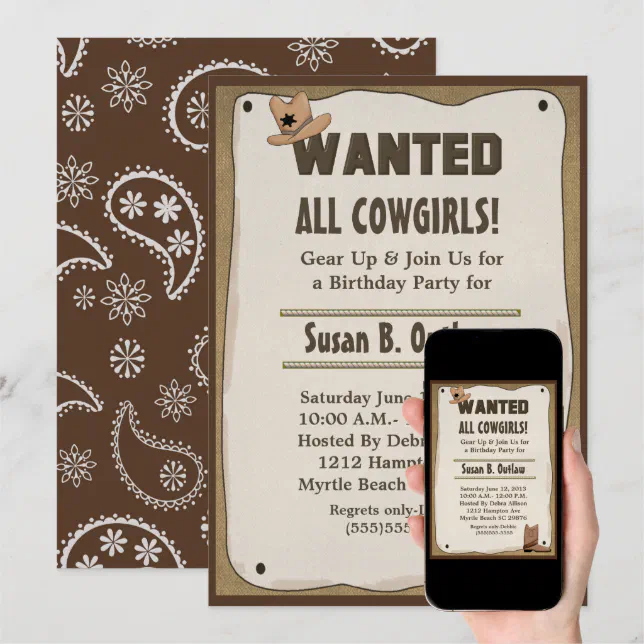 Invitación Se busca Poster Vaquera/Cowboy Cumpleaños | Zazzle.es