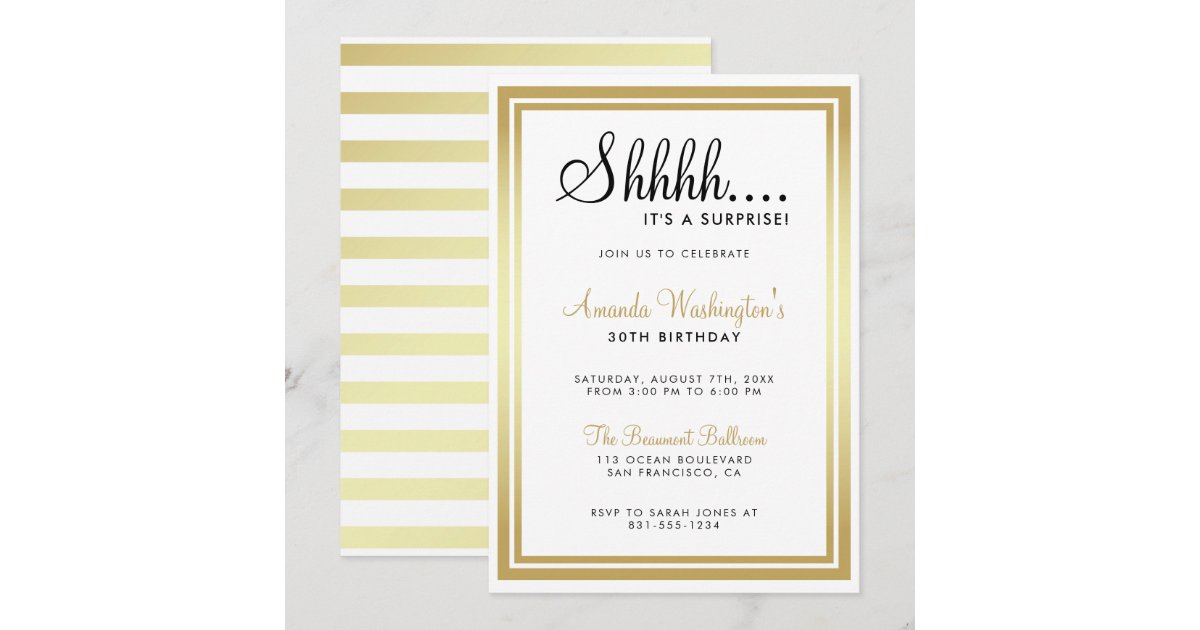 Invitación Shhh... ¡Es Una Sorpresa! Elegante cumpleaños dora | Zazzle.es