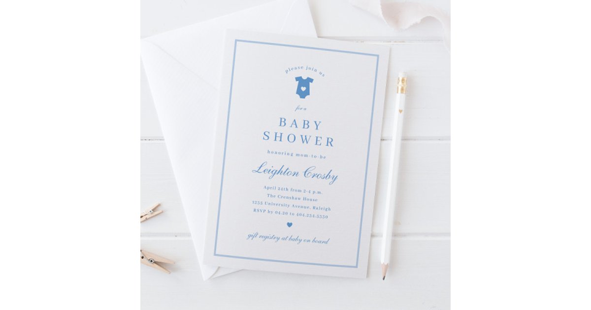 Invitación Simple y elegante tipografía Baby Shower azul | Zazzle.es