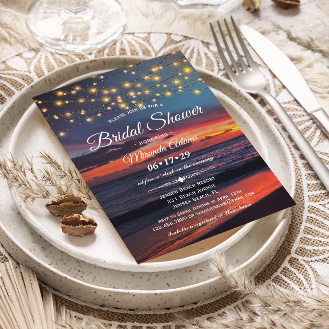 Invitación Sunset Beach String Luces Veraniegas Brillantes Du | Zazzle.es