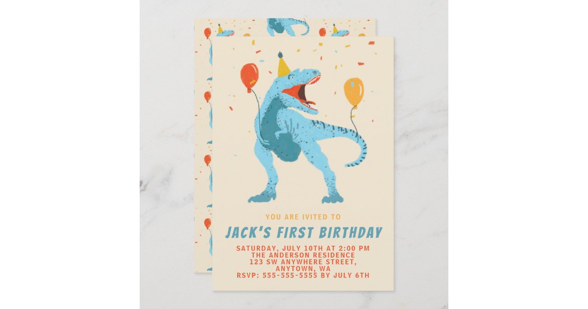 Invitación T-Rex Dinosaur Watercolor Fiesta de cumpleaños | Zazzle.es