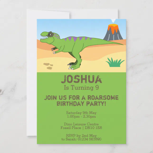 Invitación T-Rex Dinosaurio y Volcán Novena Fiesta de Cumplea | Zazzle.es