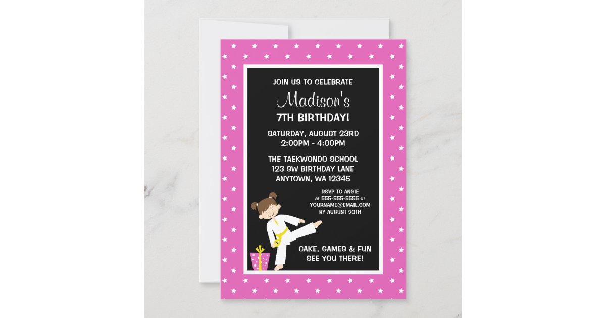Invitación Taekwondo Karate Chica de Estrellas Rosadas Cumple | Zazzle.es