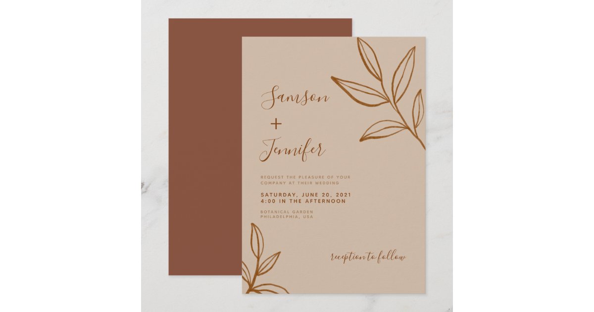 Invitación Terracota moderna con Boda de Leaves Boho | Zazzle.es