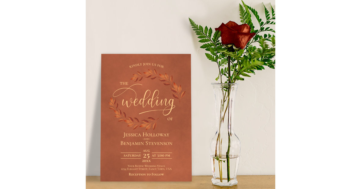 Invitación Terracota rústica deja una elegante boda | Zazzle.es