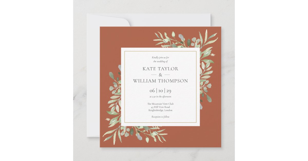 Invitación Terracotta Watercolor Greenery Boda | Zazzle.es