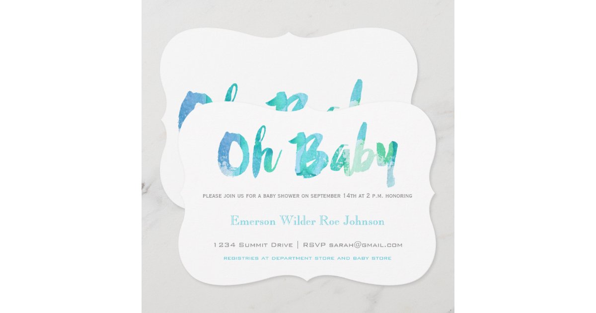 Invitación Tipografía de color azul trendy Baby Boy Shower | Zazzle.es