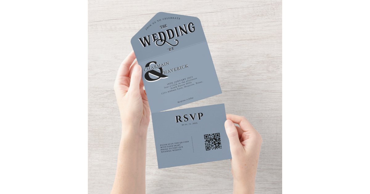 Invitación Todo En Uno Boda de código QR moderno elegante y turbio ...