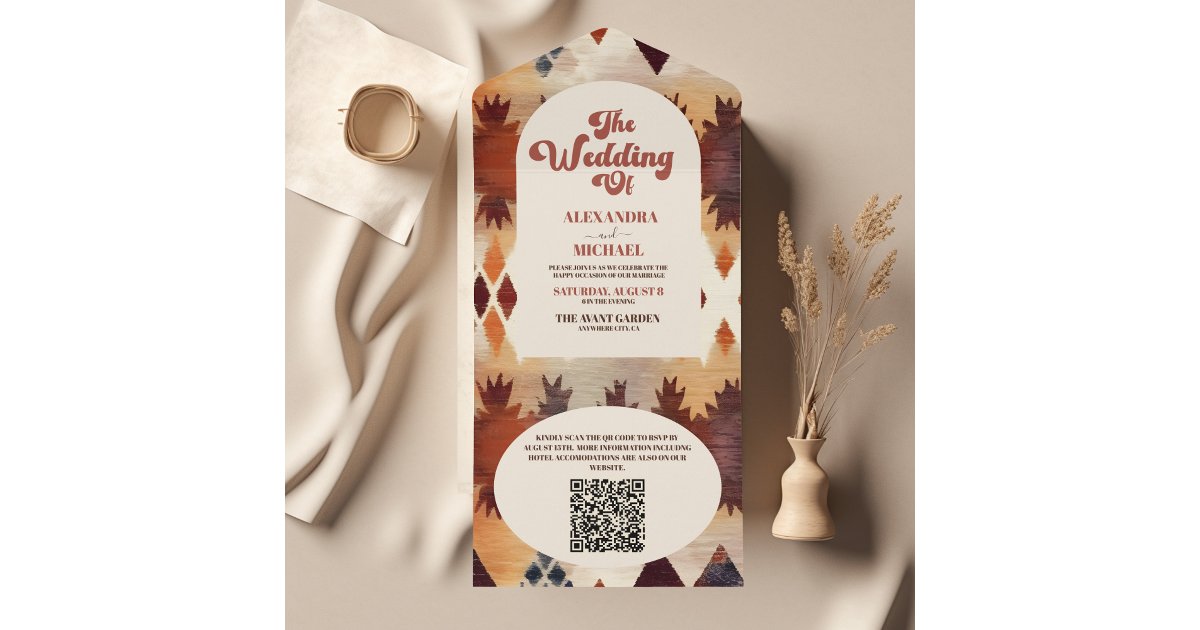 Invitación Todo En Uno Código QR Código Azteca Tribal Brown Étnica ...