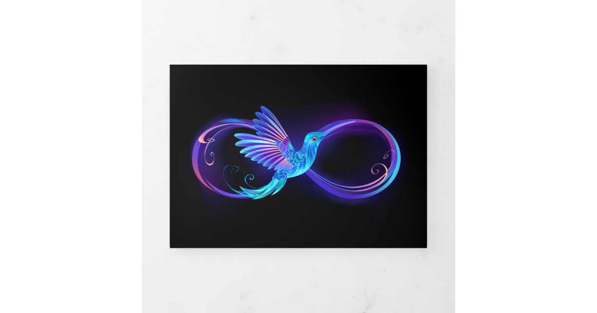 Invitación Tríptica Símbolo de infinito neón con colibrí brillante ...