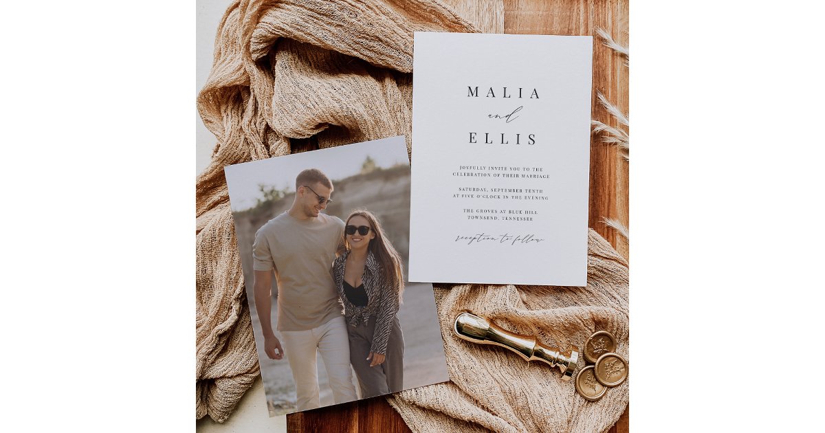 Invitación Ultra mínimo | Acento caligráfico + foto | Zazzle.es