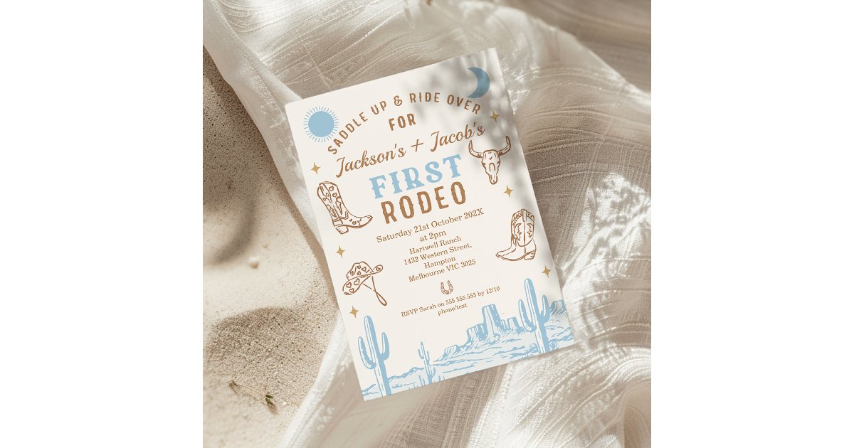 Invitación Viñetas azules primer rodeo primer cumpleaños | Zazzle.es