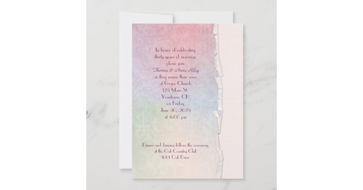 Invitación vow renovación borde rainbow pastel | Zazzle.es