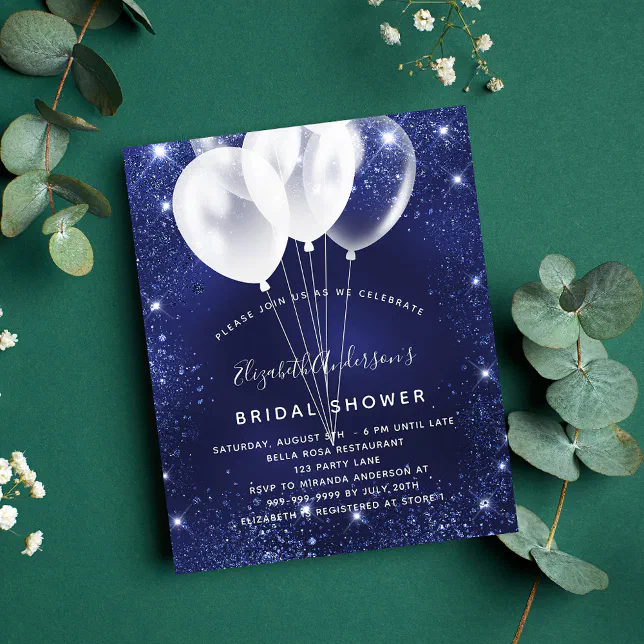 Lámina Invitación a globo azul marino de Budget Bridal Sh | Zazzle.es