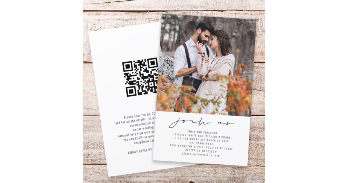 Lámina Invitación a matrimonio de código QR de la foto de | Zazzle.es