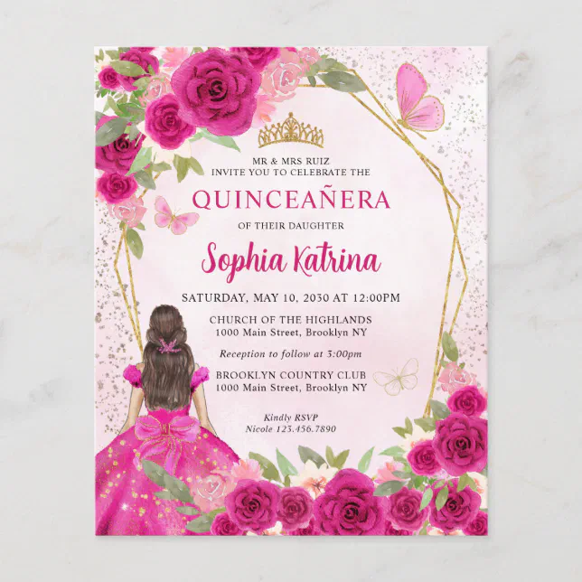 Lámina Princesa floral de oro magenta de presupuesto Quin | Zazzle.es