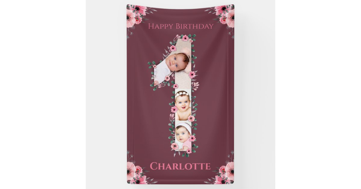 Lona Gran Chica de cumpleaños Collage de fotos Flor ros | Zazzle.es