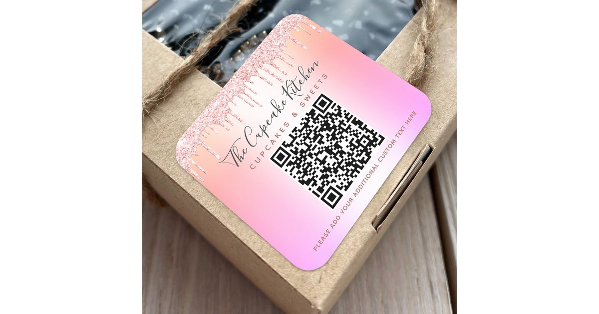 Pegatina Cuadrada Código QR Purpurina rosa rosado gotea nombre de na ...