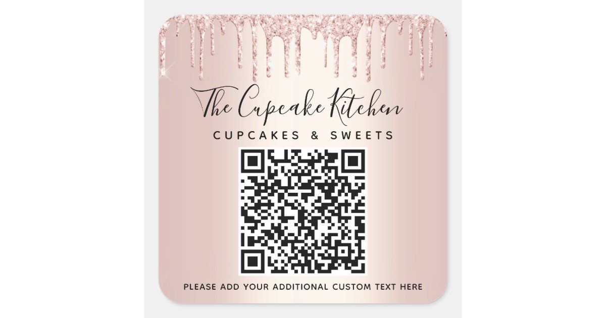 Pegatina Cuadrada Rosa de código QR Purpurina de oro Dris Nombre de ...