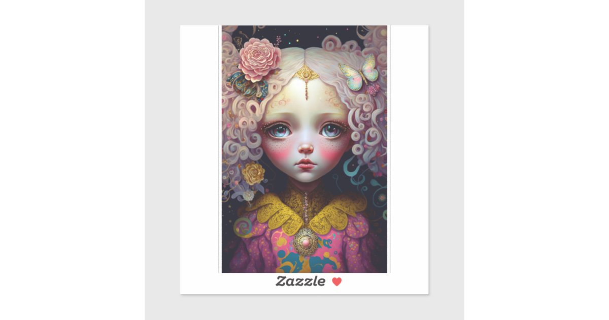 Pegatina Cute Doll Chica Pink Hair | Zazzle.es