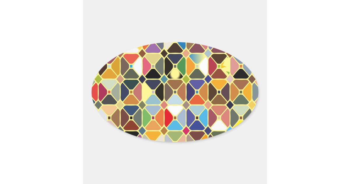 Pegatina Ovalada Patrones geométricos multicolores con formas octóg ...