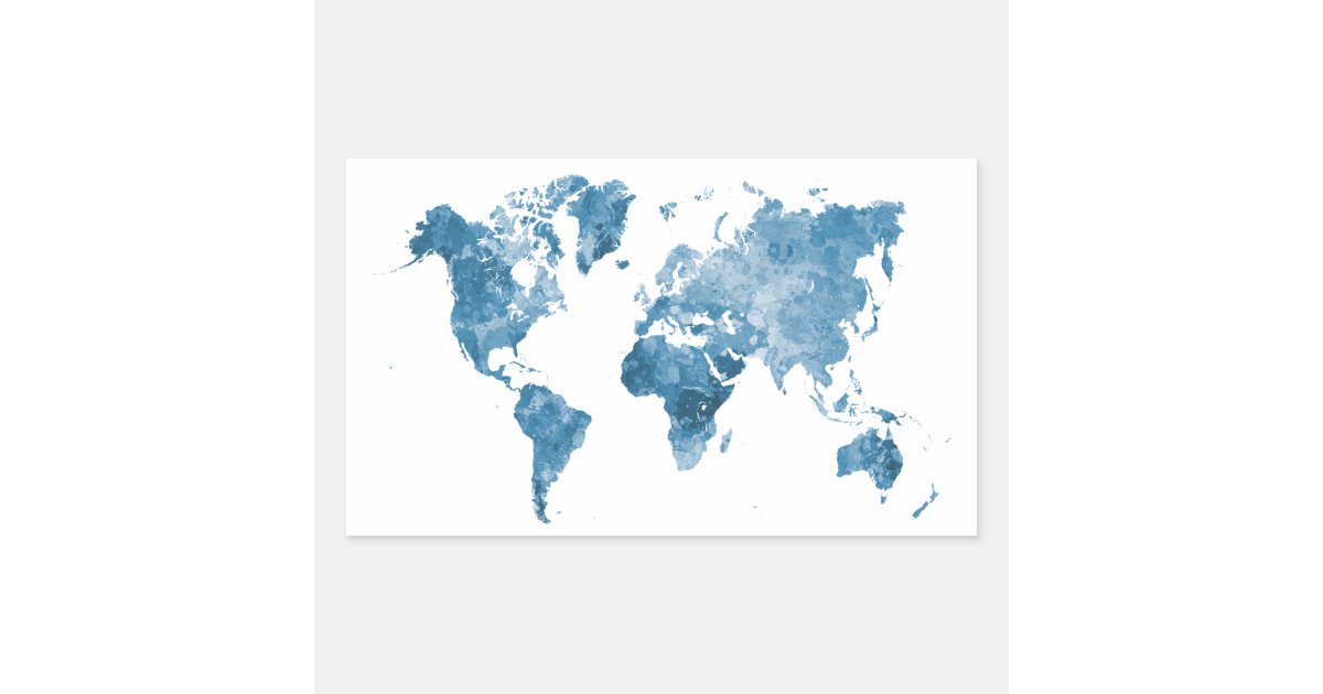 Pegatina Rectangular World map in watercolor 09 Blue | Zazzle.es